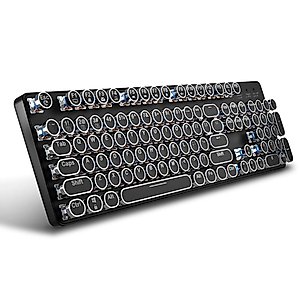 PC Gaming Mechanical Keyboard with LED White Backlit Light, 104 Keys Anti-Ghosting, Blue Switch Typing Key Caps and USB Connection for Computer