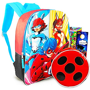 Miraculous The Ladybug Backpack Set ~ 3 Pc School Supplies Bundle With 15 in Ladybug School Bag for Girls, Kids, Super Hero Girls Fun Pack and More