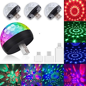 USB Mini Disco Light USB Mini Portable Disco Ball with Mobile Phone Adapter Disco Strobe Ball Party Light for Home Room Bedroom Car Decoration 4W RGBW (A)