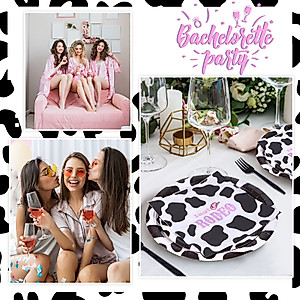 72 Pcs Cow Print Party Tableware Supplies Last Rodeo Girl Bachelorette Party Tableware Set Include Cowgirl Print Plate Napkin Fork for Baby Shower Farm Animal Cow Theme Party Decoration Serve 16 Guest