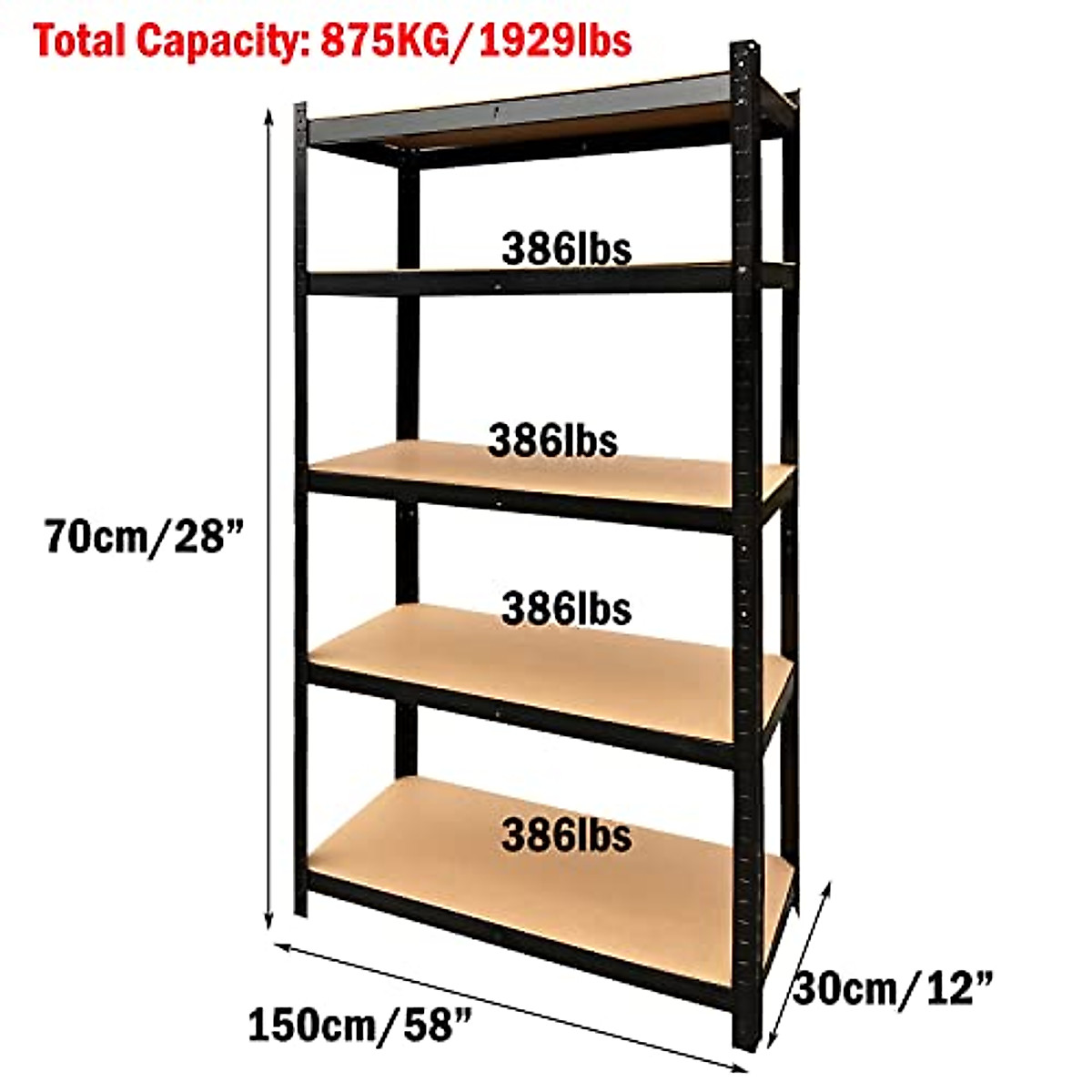 ANSIMIDA 5-Tier Metal Shelving Unit Adjustable Garage Storage Shelves Utility Rack Heavy Duty Shelves Organization Multipurpose Shelf Warehouse Basement Kitchen Living Room 28" L×12" W ×59" H, Black
