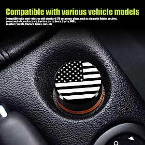 QODOLSI 2 PCS Car Car Lighters Plug Cover, Metal Dustproof Car Lighters Plug Button Cover Replacement Accessories, Universal Car Lighters Cover Decorations (Black #American Flag)