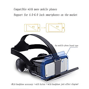 VR Glasses - Virtual Reality 3D Glasses Come with headphonesVr Headset Virtual Reality Gear vr Roller Coaster Daydream viewmaster vr Box vr Goggles (Color : Black)