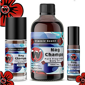 WagsMarket - Nag Champa Perfume Oil, from 0.33oz Roll On to 4oz Glass Bottle (0.33oz Roll On)