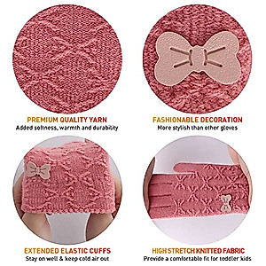 Winter Gloves for Toddler Kids - 3 Pairs Boys Girls Soft Warm Wool Lined Gloves Full Finger Children Thermal Knit Gloves (White/Pink/Grey, 5-12T)