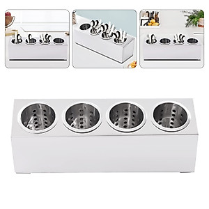 Gdrasuya10 4 Holes Cylinder Flatware Organizer 201 Stainless Steel Flatware Organizers Stainless Steel Commercial Cylinder Flatware Silverware Utensil Holder Organizer Caddy for Kitchens