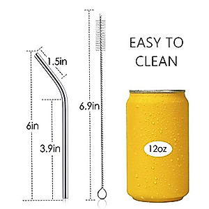 Teivio 8 Pack Short Stainless Steel Straws 6 inch Bent Metal Reusable Straws with Silicone Tips and Case, Cleaning Brush and Carry Bag for Cocktail Glasses, Small Cups
