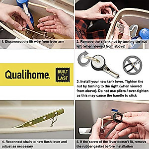 Qualihome Toilet Handle Lever Flush Replacement, Front Mount, Chrome, Universal Fitting