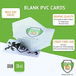 200 Pack - Premium Blank PVC Cards for ID Badge Printers - Graphic Quality White Plastic CR80 30 Mil (CR8030) by Specialist ID - Compatible with Most Photo ID Badge Printers (White)