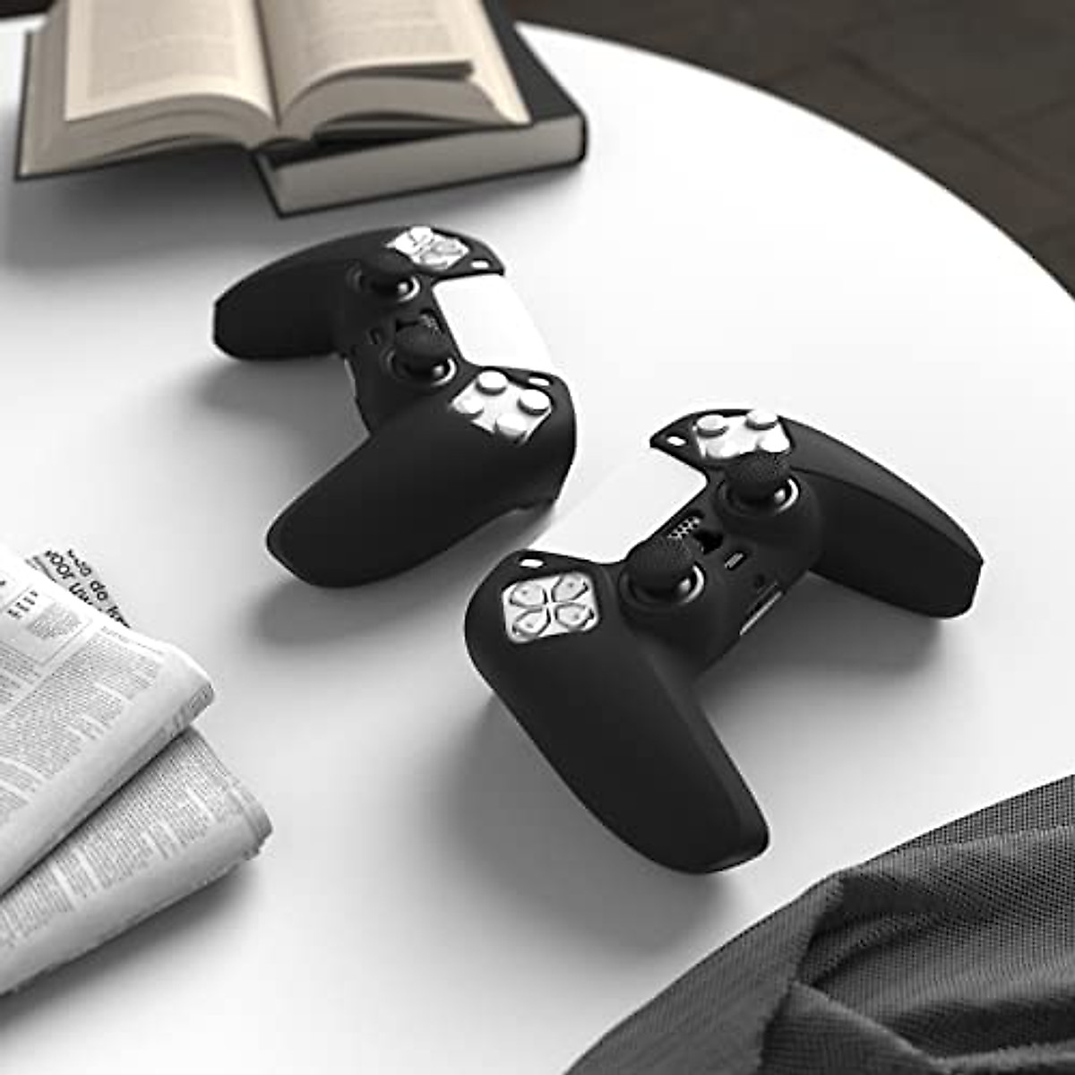 PlayVital Black Pure Series Anti-Slip Silicone Cover Skin for ps5 Controller, Soft Rubber Case for ps5 Wireless Controller with Black Thumb Grip Caps