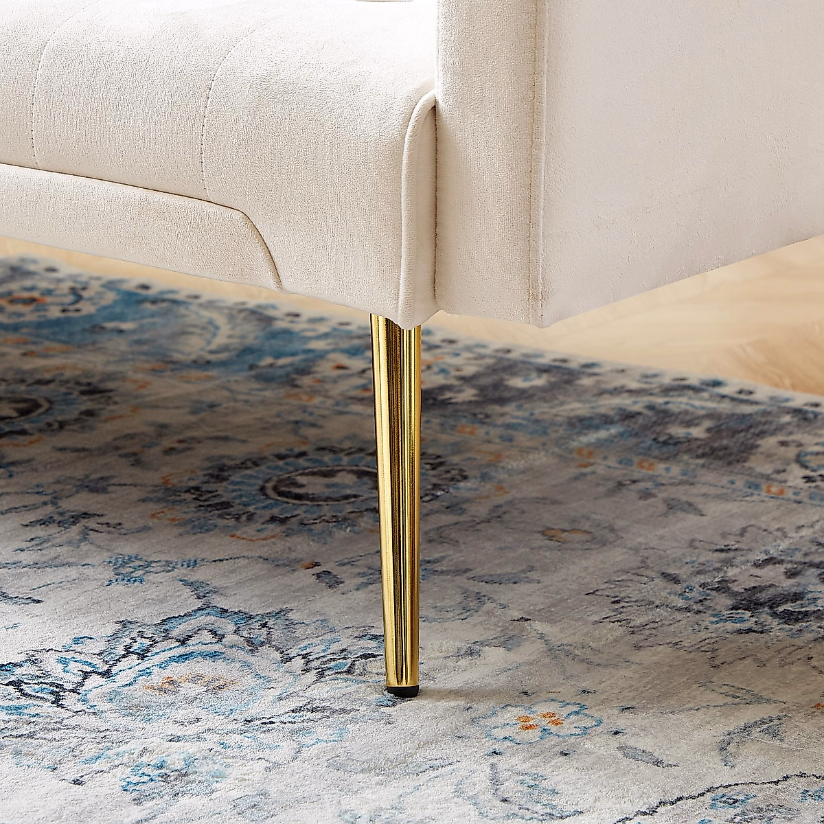 AnwickNomo Modern Velvet Futon Sofa Bed with 4 Golden Metal Legs and 2 Pillows, Convertible 3 Adjustable Loveseat Couch for Living Room Home Office Bedroom (Beige)