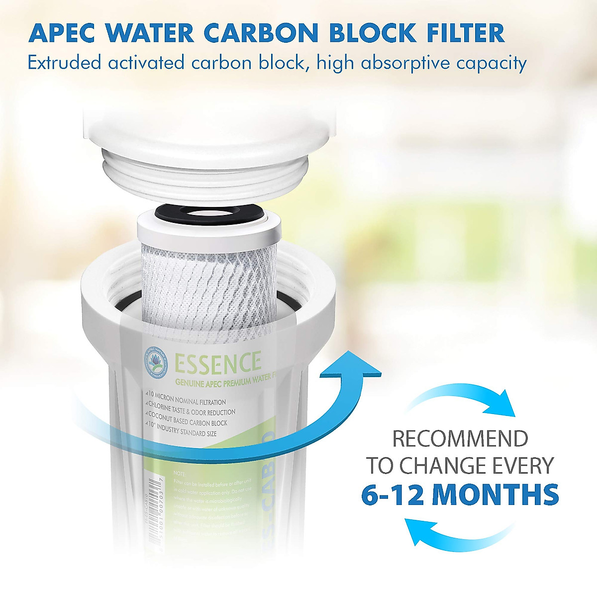 APEC Water Systems FI-ES-CAB10 APEC 10 inch Stage 2 Or 3, 10 Micron Carbon Block Replacement Filter for Reverse Osmosis Water Filter System