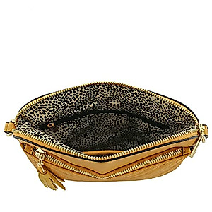 FashionPuzzle Chevron Quilted Medium Crossbody Bag with Tassel Accent (Mustard)