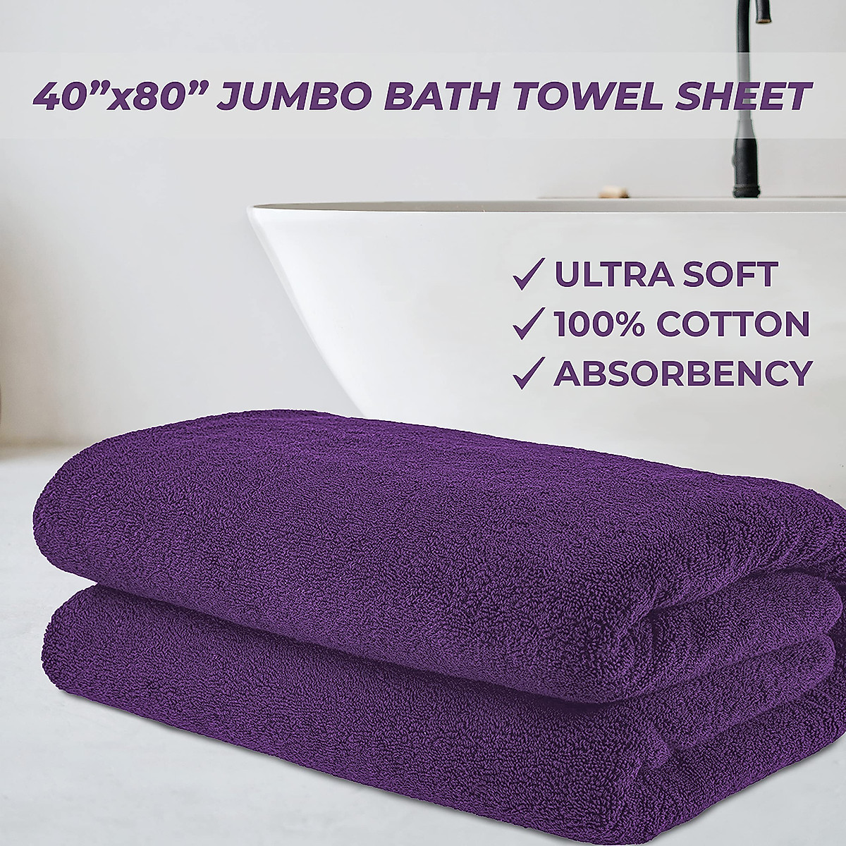 Cotton Paradise Oversized Bath Sheet, 100% Cotton 40x80 Clearance Bath Towel Sheet, Turkish Extra Large Bath Towel for Bathroom, Purple Bathsheet