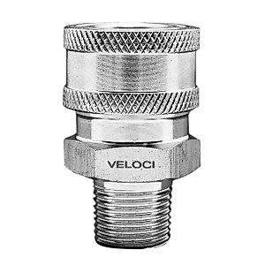 Veloci Performance Stainless Steel 3/8" MPT Coupler for use with Pressure Washer Guns, Wands, Hose, Lances and Foam Cannons