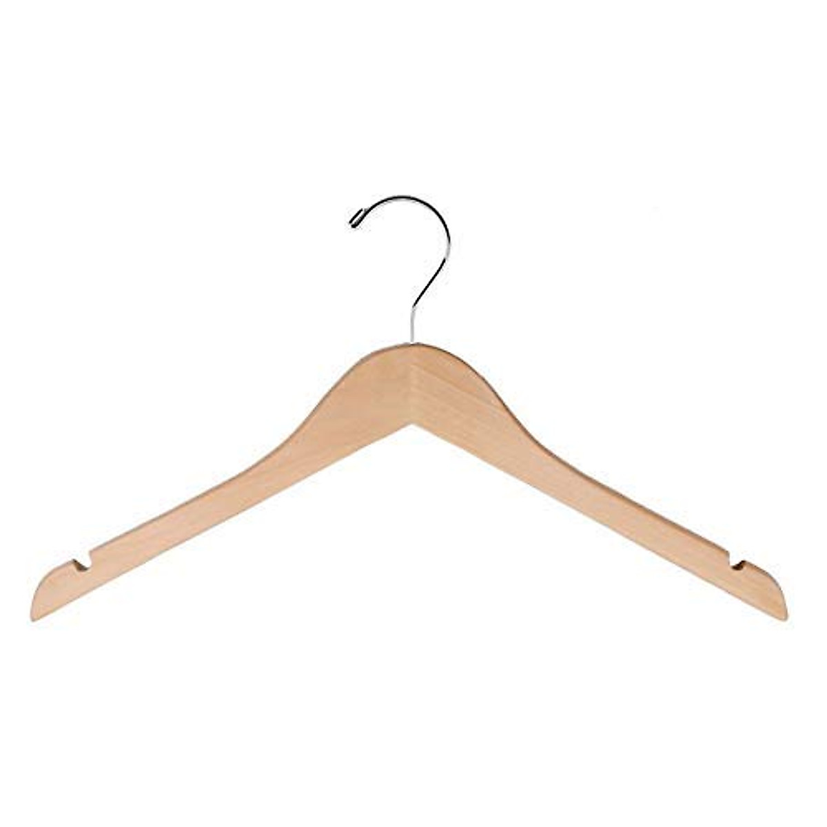 NAHANCO 81-17CH20 17" Flat Wood Hanger with Notches, Chrome Hook, Natural (Pack of 20)
