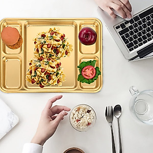 Hemoton Divided Compartment Tray Stainless Steel Divided Plate 5 Compartments Metal Lunch Tray for Home Office School Work Golden