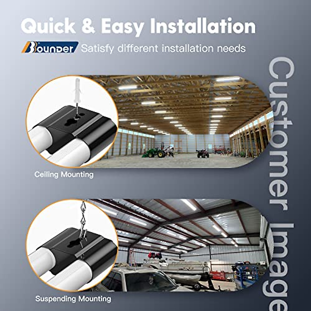 BBOUNDER 16 Pack Linkable LED Utility Shop Light, 4 FT, 6500K Cool Daylight, 4400 LM, 48 Inch Integrated Fixture for Garage, 40W Equivalent 250W, Surface + Suspension Mount, Black