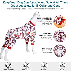 LovinPet Pitbull Dog Pjs - Anti Licking & Anxiety Calming Dog Clothes, Comfy Lightweight Stretchy Fabric, Scarlet Ice Crystals Print, Large Dog Pjs, Pitbull Costume for Parties,Red L