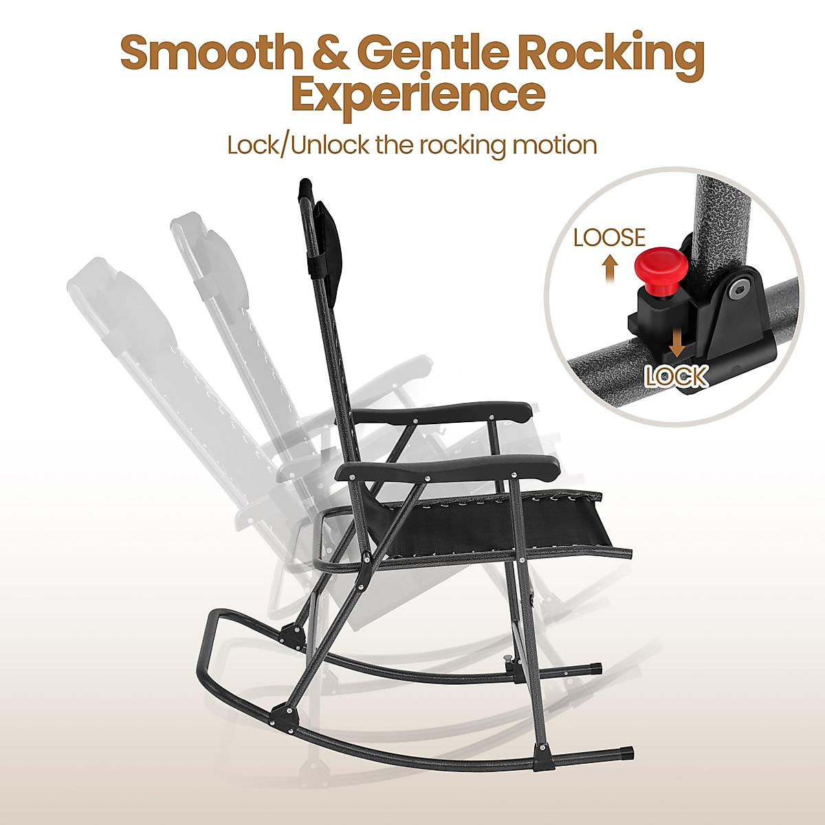 Yaheetech 2pcs 26in Rocking Chair Outdoor Zero Gravity Folding Chairs Rocking Chairs Foldable Outdoor Lounge Chair for Outside Lawn with Cupholder/Pillow Ergonomic Design for Rest