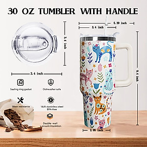 wmvhdiw 30 Oz Tumbler With Handle,Coffee Travel Mug Cup Water Bottle,Cat Decor,Cat Gifts for Women