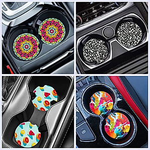 Yeeper 2.56" Ceramic Car Coasters for Cup Holder - Set of 2 Pack, Ceramic Stone Easy Removal of Auto Cup Holder Coaster for Women, Blue Flower Floral Car Decor Accessories