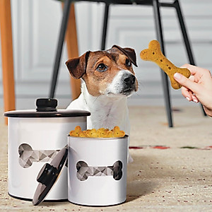 Define Marvelous 2pc Set Dog Treat Container with Lid, Round Tin Dog Treat Storage Jar for Countertop (Bone)