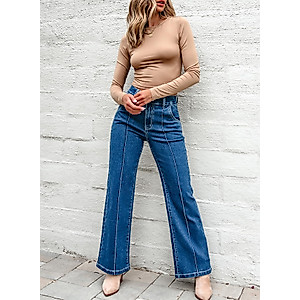 Sidefeel Womens Wide Leg Jeans Casual Baggy High Waisted Stretch Denim Pants Size 8 Blue