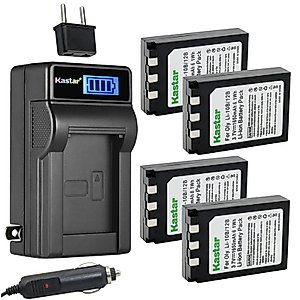 Kastar 4-Pack Li-10B Battery and LCD AC Charger Compatible with Olympus Camedia C-770 Ultra Zoom, Camedia C-5000 Sport Zoom, Camedia C-5000 Zoom, Camedia C-7000 Zoom, Camedia D-590, Camedia X-1