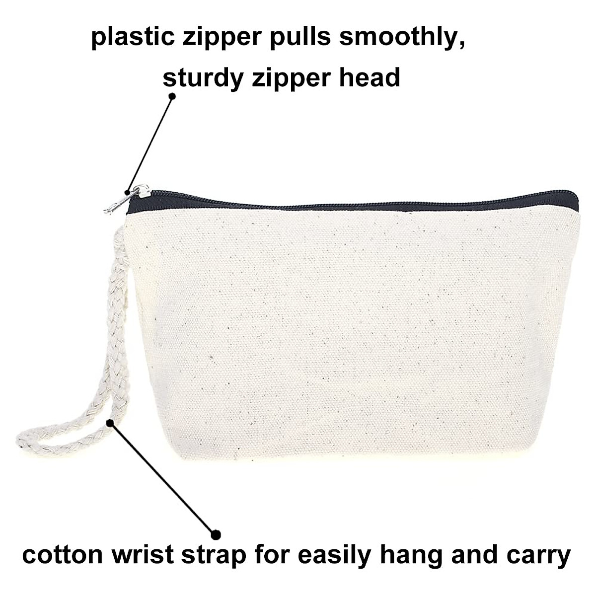 Muka 12 Pack 100% Cotton Canvas Bag with Lining, 7-1/2 x 4-1/4 x 2 Inches Wristlet Natural Pouch