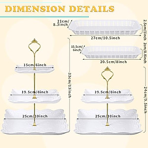 14 Pieces Tiered Cupcake Stand Set Gold 2-Tier 3-Tier Serving Stand Tower Tray with Round Rectangle Food Serving Trays Long Slim Dessert Stand for Party Baby Shower Wedding (White Lace Style)