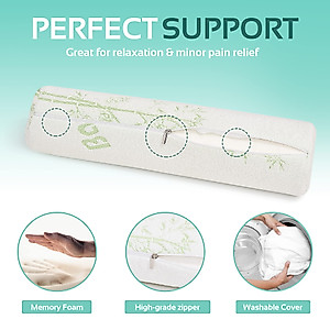 AllSett Health 2 Pack Cervical Neck Roll Memory Foam Pillow, Bolster Pillow, Round Neck Pillows Support for Sleeping | Bolster Pillow for Bed, Legs, Back and Yoga | 4 Inch Diameter x 17 Inches Long
