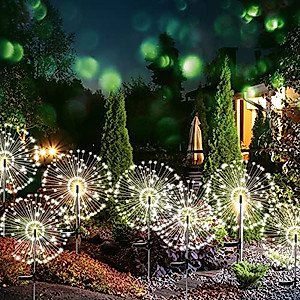 BBTO 12 Pack Solar Firework Lights Solar Outdoor Lights 120 LED Waterproof Solar Fireworks Lamps Decoration Lights for Garden Outdoor Patio Walkway Pathway Lawn Backyard Landscape, Warm White