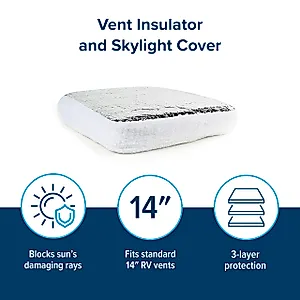 Camco 14 Inch RV Vent Insulator Cover for Roof or Skylight, Reflective Surface, White