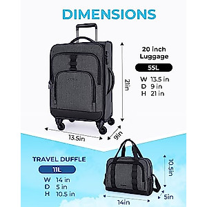 BAGSMART 2 Piece Luggage Sets, Expandable 20 inch Carry on Luggage Airline Approved, Lightweight Carry on Suitcase with Spinner Wheels, Family Travel Suitcase Set with Duffle Bag