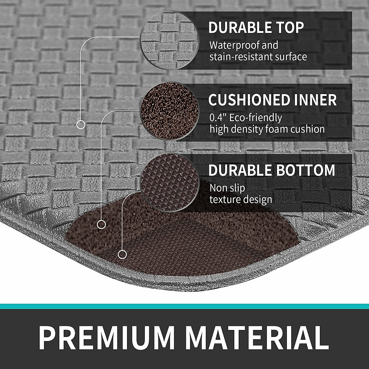 DEXI Kitchen Rugs Anti Fatigue Cushioned Comfort Standing Mats 2 Pieces Set Waterproof Runner Mats Easy to Clean 17"x59"+17"x79" Grey