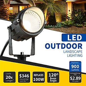 WIFZIG Outdoor Landscape Lighting 12W Waterproof Graden Lights COB Led Spotlights with Spiked Stand 120V for Lawn Decorative Lamp US 3- Plug 3000K Warm White (4Pack, 3000K)