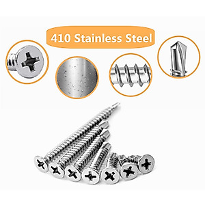 Guard4U 300Pcs 7-Size 410 Stainless Steel #8 SAE Flat Head Phillips Self Drilling Screws Sheet Metal Tek Screws Assortment Kit, Modified Truss Head Self Driller- #8 x 1/2" to #8 x 2"