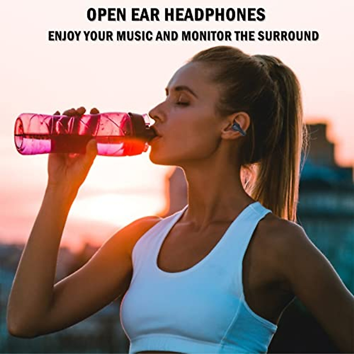 Open Ear Earbuds Wireless Clip Ear Bone Conduction Headphones Bluetooth for Android iPhone, Clip-on Sport Wireless Earbuds with Earhooks Up to 24 Hours Playtime Waterproof Outer Ear Headphones