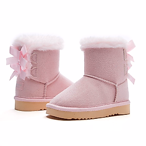 Weestep Girls Toddler Little Kid Warm Fur Winter Ankle Flat Snow Boot(12 Little Kid, Bow Pink)