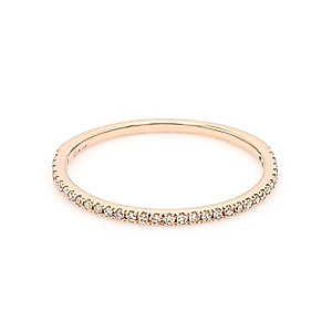 JewelMore 14k Gold Dainty Half Band Natural Diamond Wedding Anniversary Ring (1/10 cttw, G-H Color) (White Gold, 6)