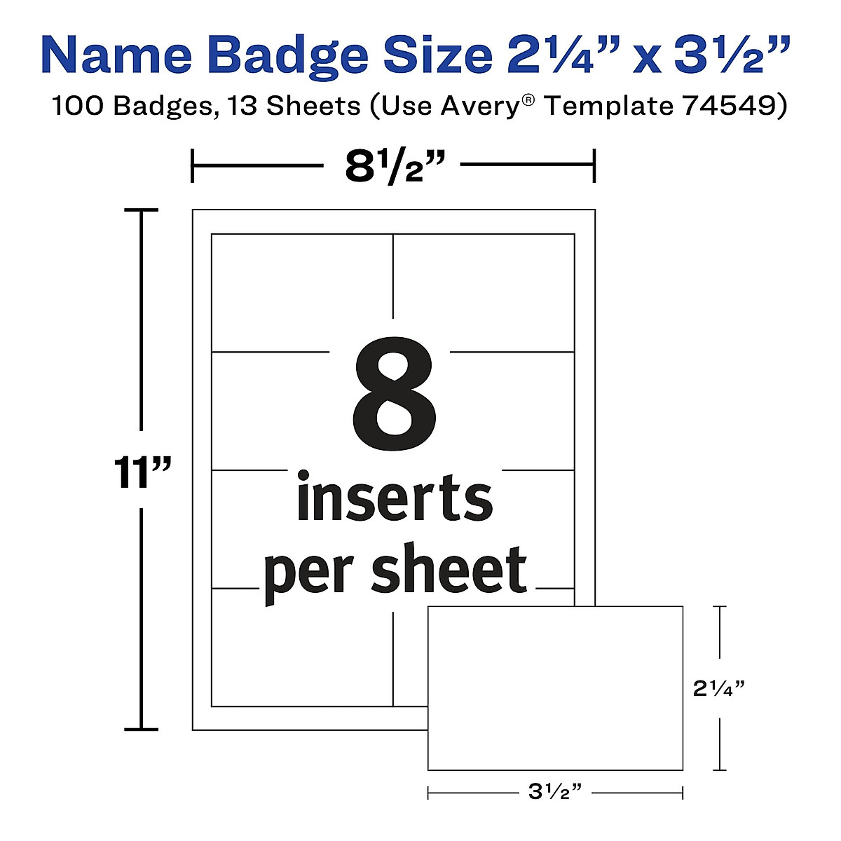 Avery Pin Style Top-Loading Name Badges, 2.25 x 3.5 Inches, White, Box of 100 (74549)