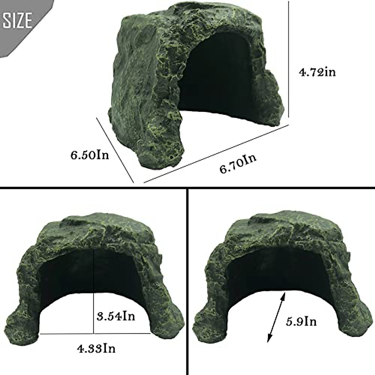 PINVNBY Large Reptile Hideout Cave,Resin Rock Hides Habitat Decor Lizard Box Shelter Tortoise Basking Terrace Pet Terrarium Nest Decoration for Gecko,Spiders,Frogs,Fish,Turtles and Hermit Crabs
