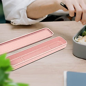 H H&J HUAJIAN Portable Simple Tableware Storage Box and Storage Bag for Knives, Forks, Spoons, Chopsticks, Straws Storage for Travel, Picnic, Camping, Office, School, Bento Box. (pink)