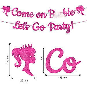 Come on, Let's Go Party Banner with Fringe Curtains, Pink Bachelorette Party Decorations, Pink Themed Bachelorette Backdrop Disco Party Decorations Pink Glitter (Metallic Pink)