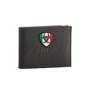 Ariat Men's Brown Leather Bifold Wallet with Mexico Flag Logo