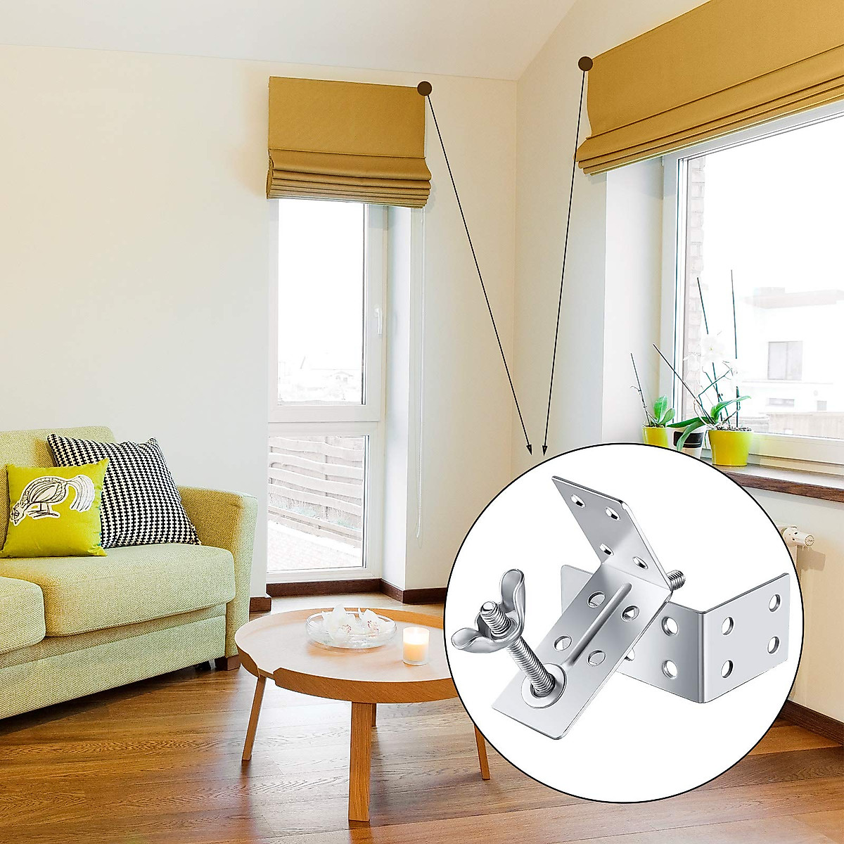 Roman Shade Wall L Bracket and Wingnut Ceiling or Wall Mount Brackets Mounting Installation L-Brackets for Roman Shade Home Window Drapery Use (4)