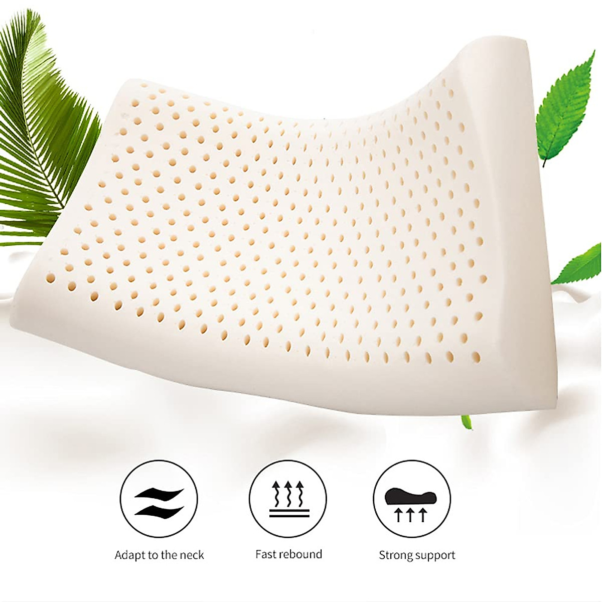 Latex Pillows for Sleeping, 17X10X2.3 inch Latex Pillow with Pillowcase, Latex Pillows Organic Cotton Cover, Soft, Breathable Bed Pillow, Washable Zippered Soft Cover (Blue)