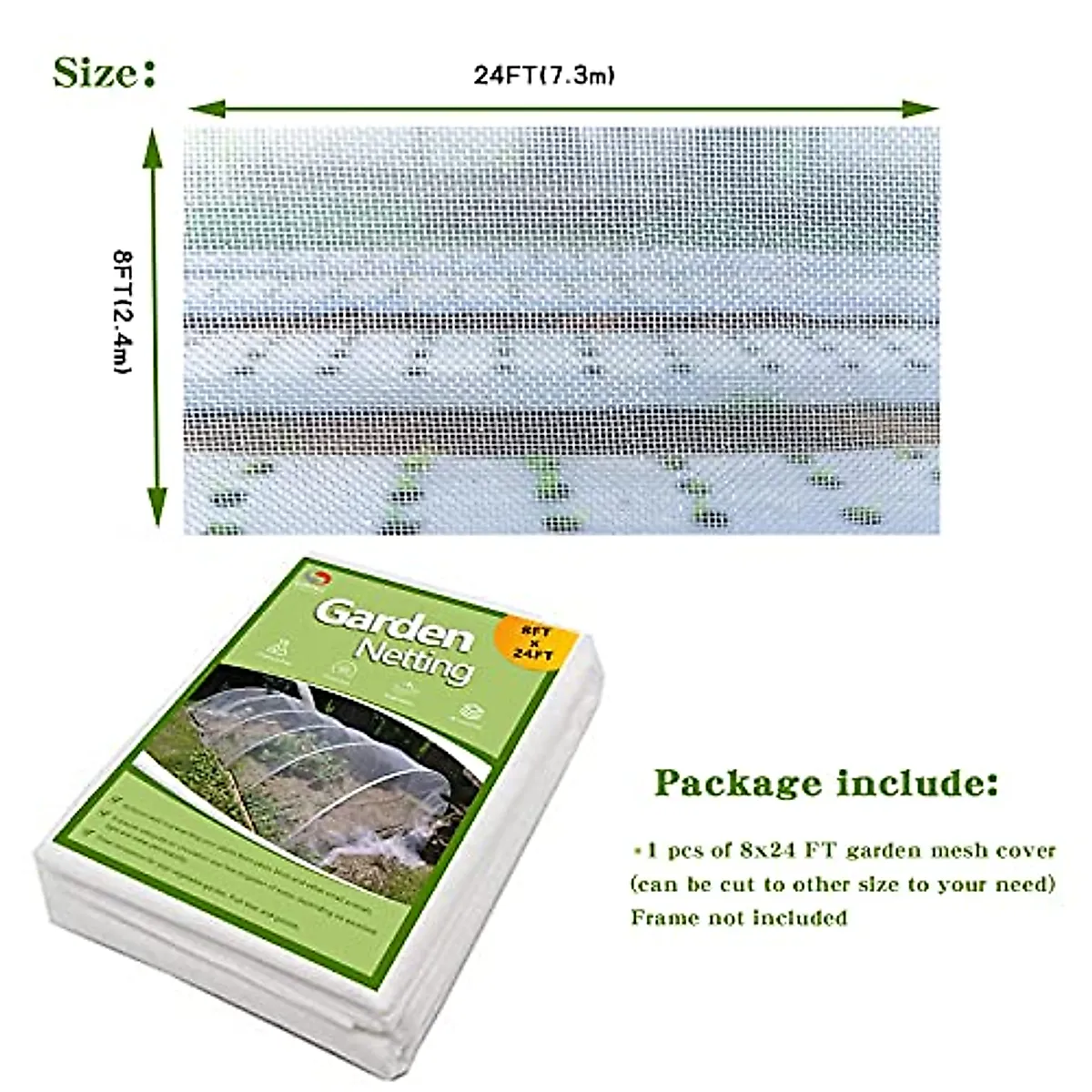 Garden Netting Pest Barrier, Plant Covers 8x24Ft Garden Mesh Netting Mosquito Net Bird Netting for Garden Protection, Garden Net Plant Netting for Raised Garden Beds Row Cover