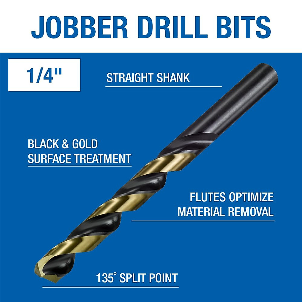 Champion Cutting Tool Heavy Duty BlackGold Jobber Drill Bits, 135 Degree Split Point: XGO-5/16 (6 pieces per pack)-MADE IN USA
